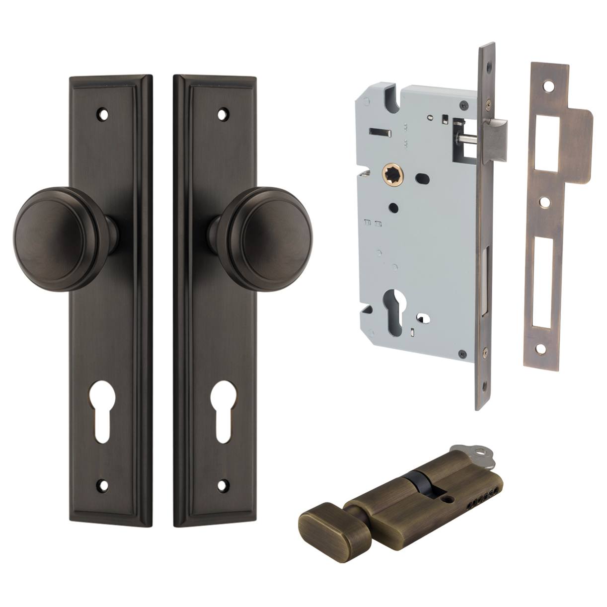 Paddington Knob Stepped Backplate Entrance Kit w High Security Lock Si ...